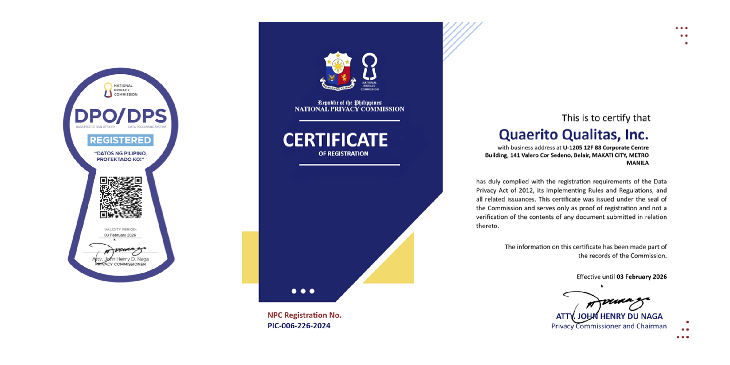 National Privacy Commission NPC Certificate of Registration and Seal of ...